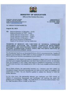 FUNTIONS OF TVET-CDACC TRANSFERRED TO KNEC AND KICD – easytvet.co.ke